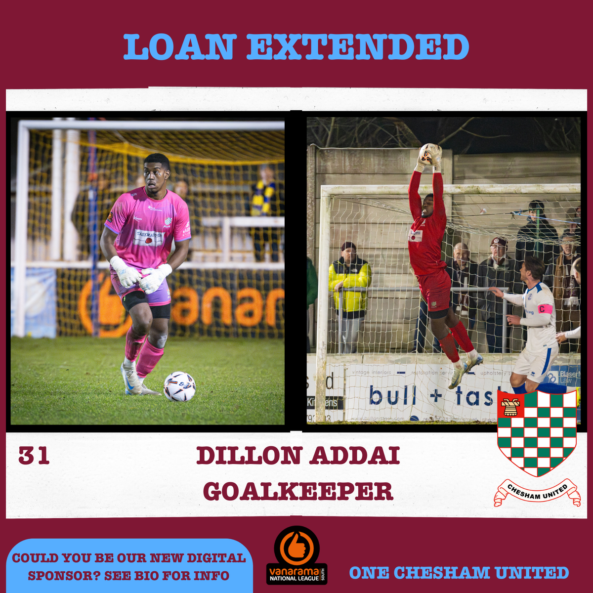 Dillon Addai loan extended – Chesham United