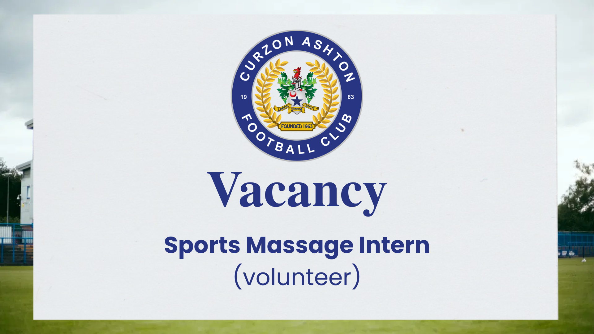 Job Vacancy – Curzon Ashton FC