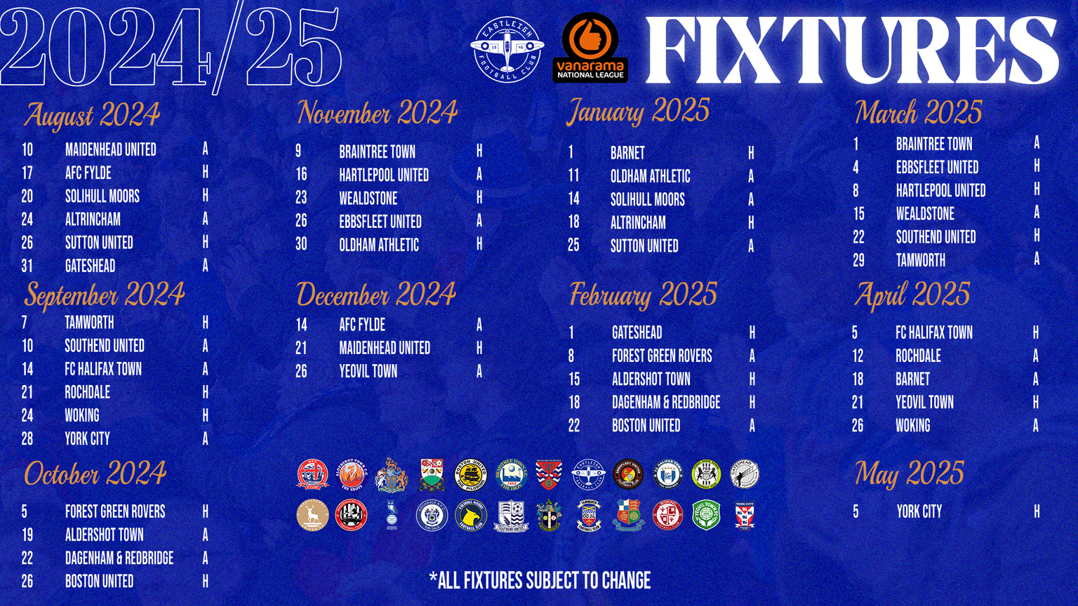 2024/25 National League fixtures confirmed – Eastleigh FC