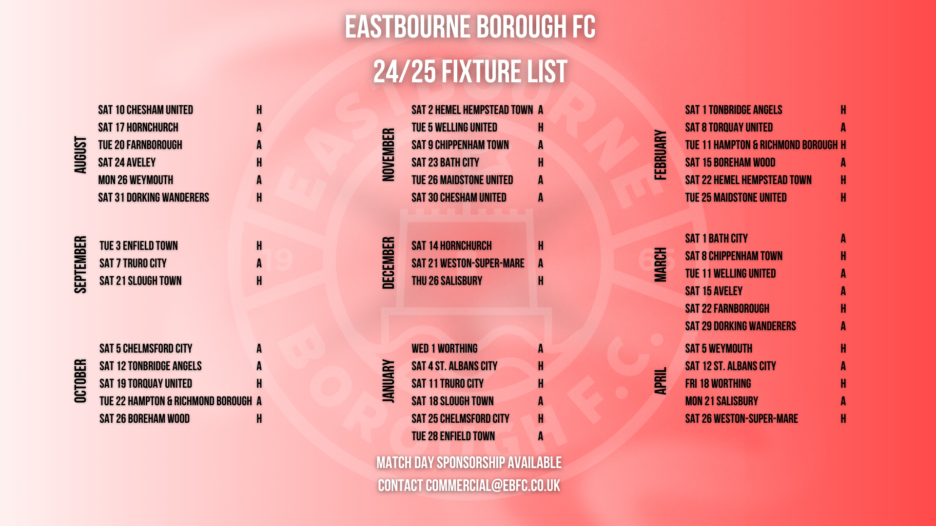 The 2024/25 Fixtures are out! – Eastbourne Borough FC