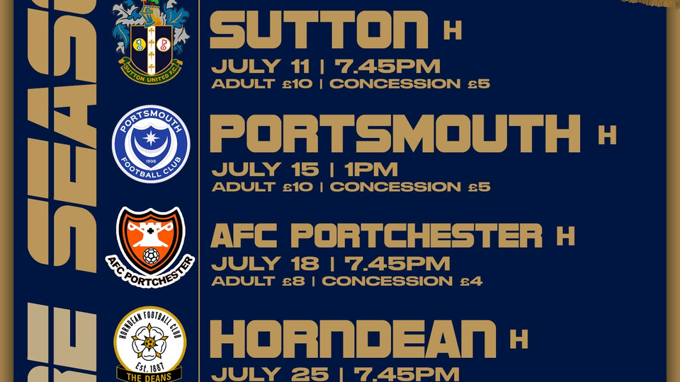 Updated: Pre-season Fixtures – Havant & Waterlooville FC