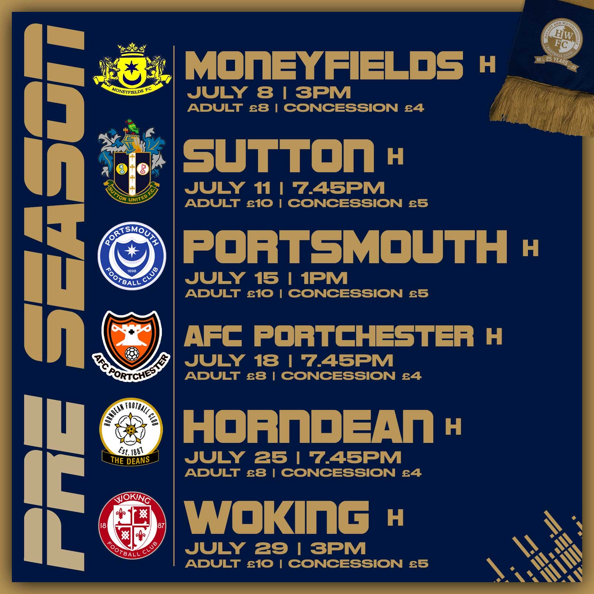 Updated: Pre-season Fixtures – Havant & Waterlooville FC