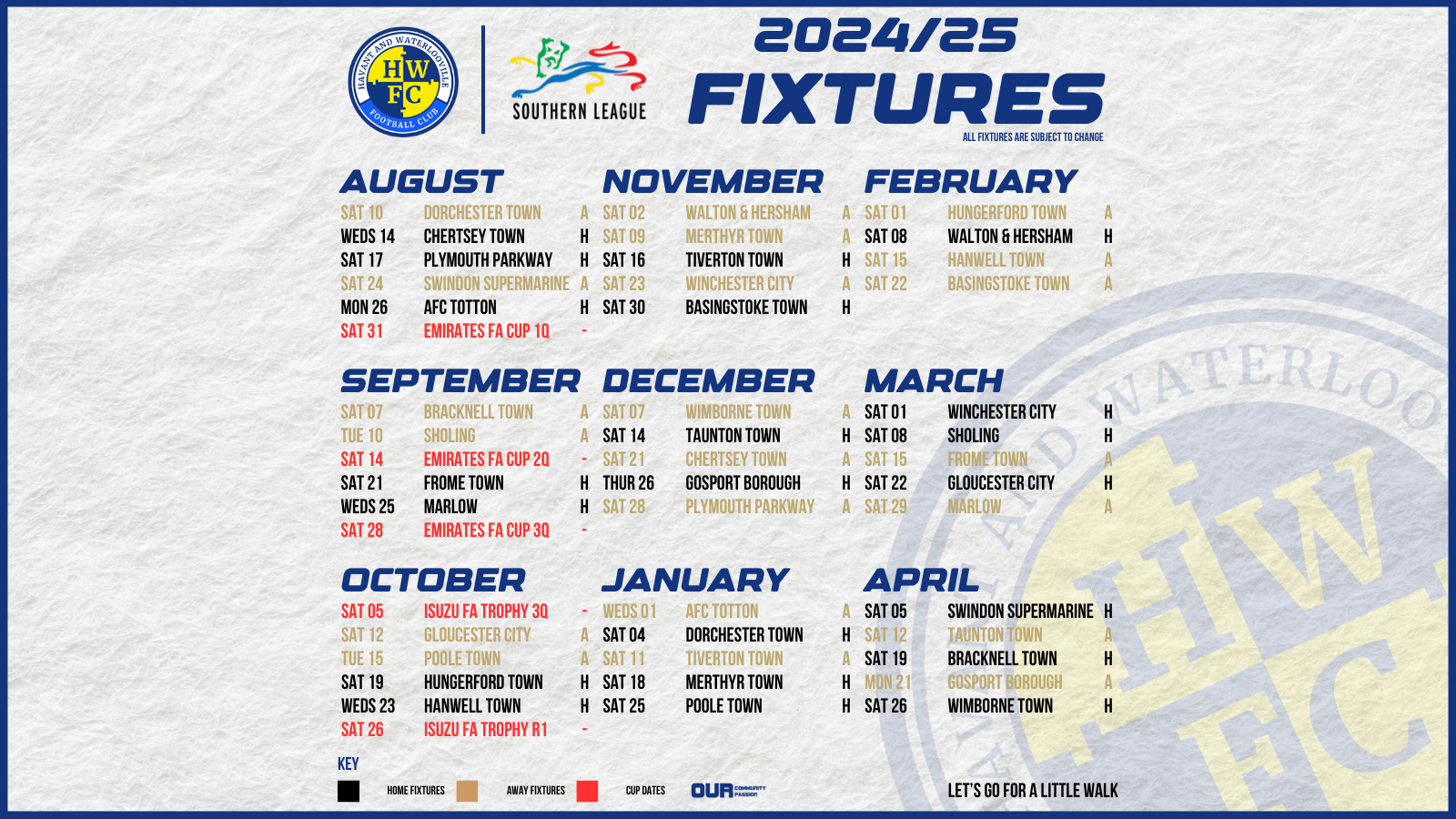 2024/25 Fixtures Confirmed! – Havant & Waterlooville FC