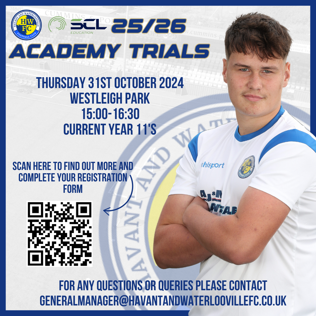 Havant & Waterlooville FC 25/26 SCL Academy Trials – Havant ...