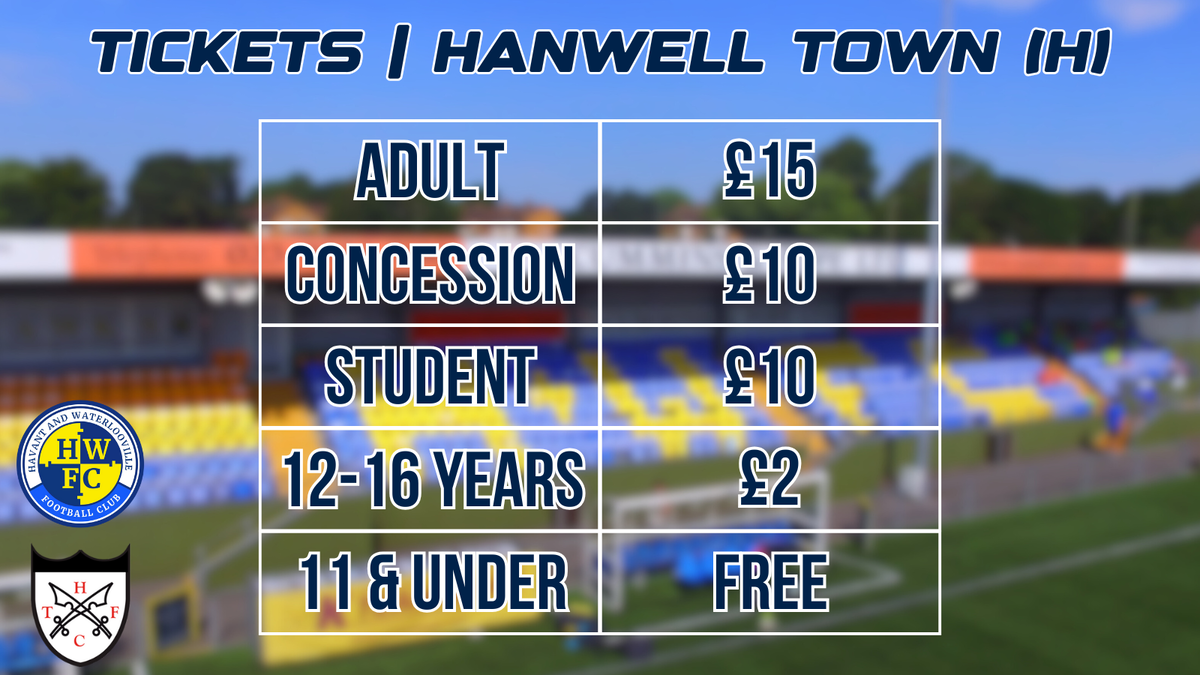 Tickets | Hanwell Town (H) – Havant & Waterlooville FC