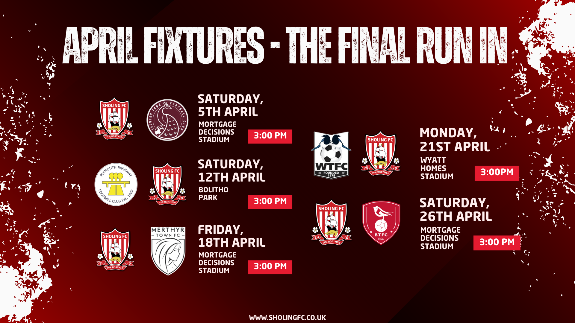 Final April run in confirmed for the Boatmen! – Sholing FC