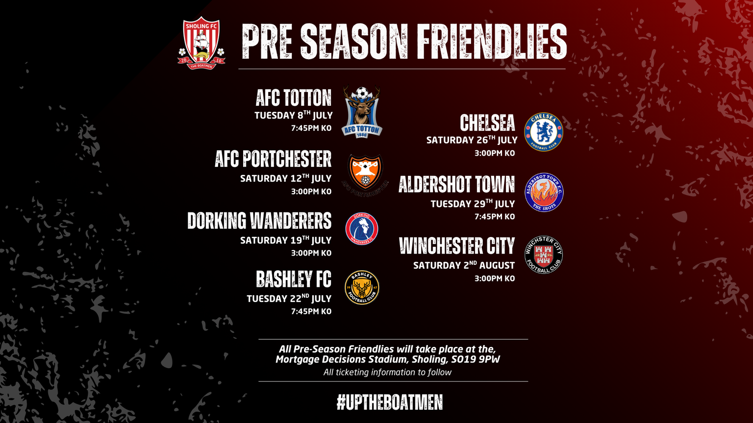 Pre-Season Friendlies confirmed for The Boatmen – Sholing FC